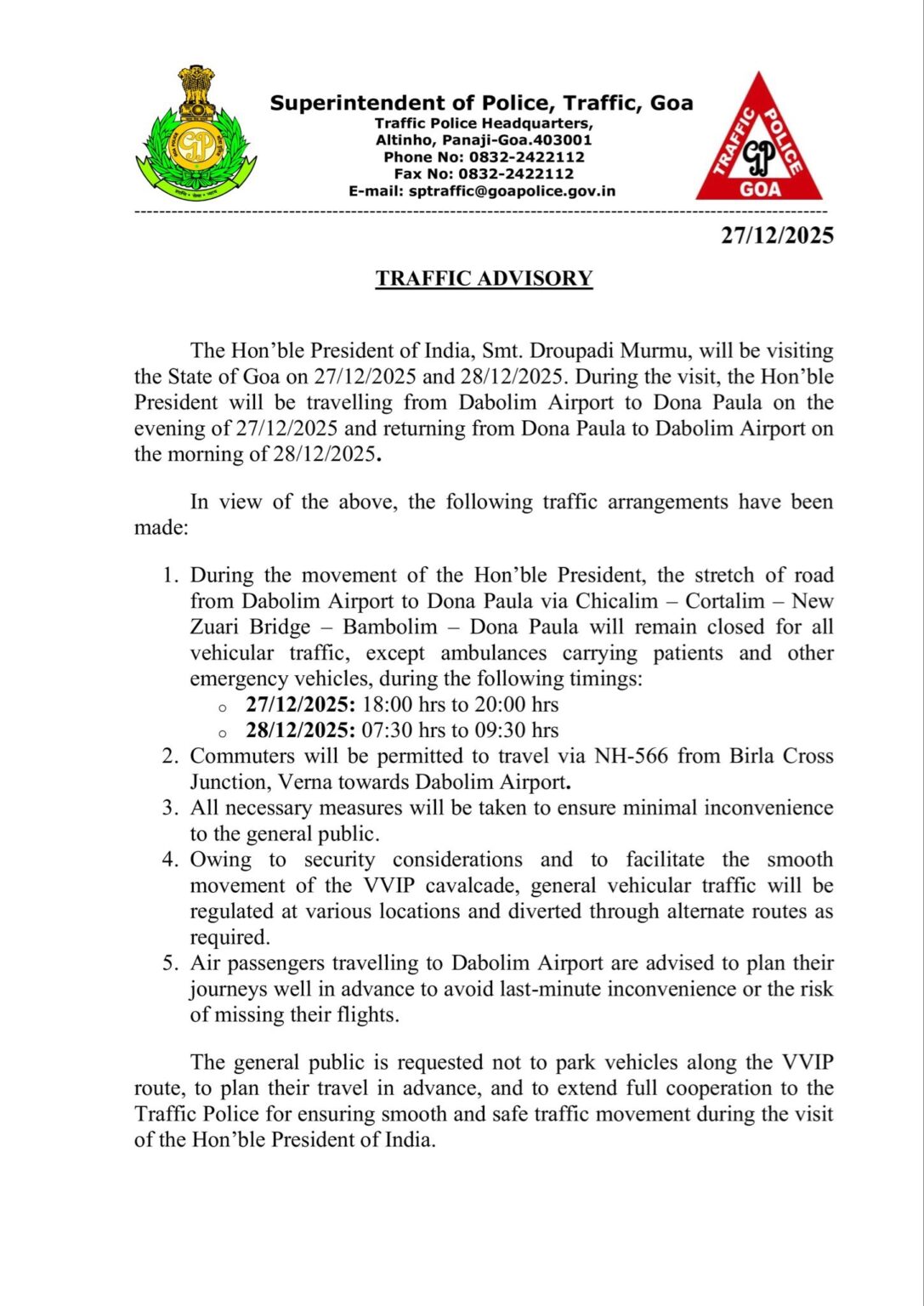 Porvorim flyover work: Road closures and diversions announced from ...